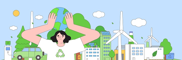 Vetores De Pessoas Ecologicamente Corretas Detêm O Globo Terrestre E Se