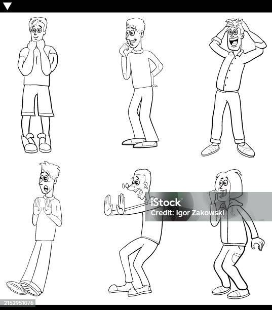 Kartun Mengejutkan Pria Muda Karakter Komik Set Halaman Mewarnai ... Kartun Mengejutkan Pria Muda Karakter Komik Set Halaman Mewarnai ...