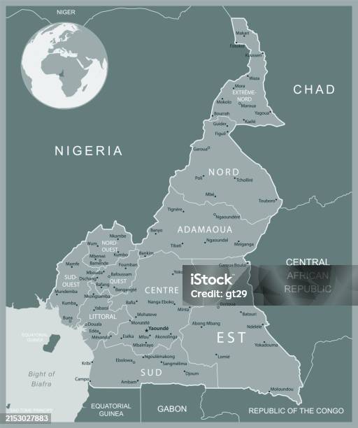 Ilustración De Camerún Mapa Detallado Con Las Divisiones