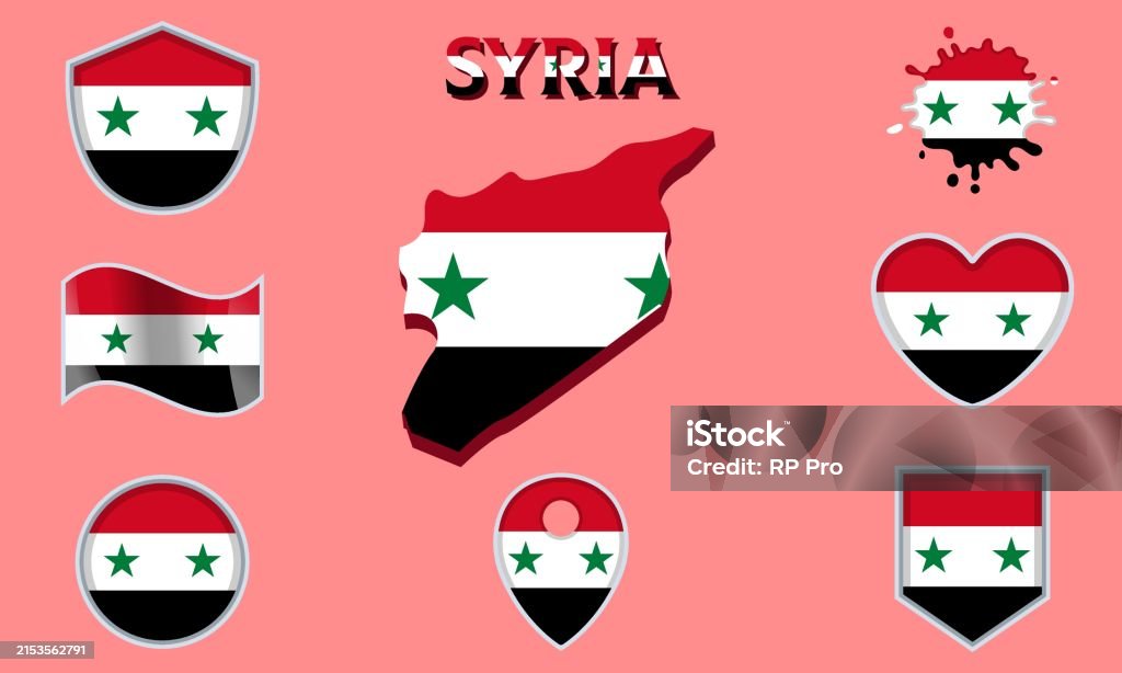 Collection Of Flat National Flags Of Syria With Map Stock Illustration Download Image Now Istock