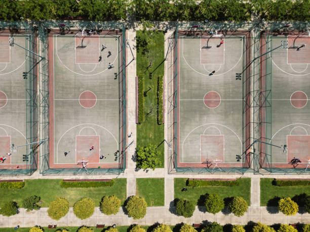 Free Stock Photo of Aerial view of basketball court with players ...