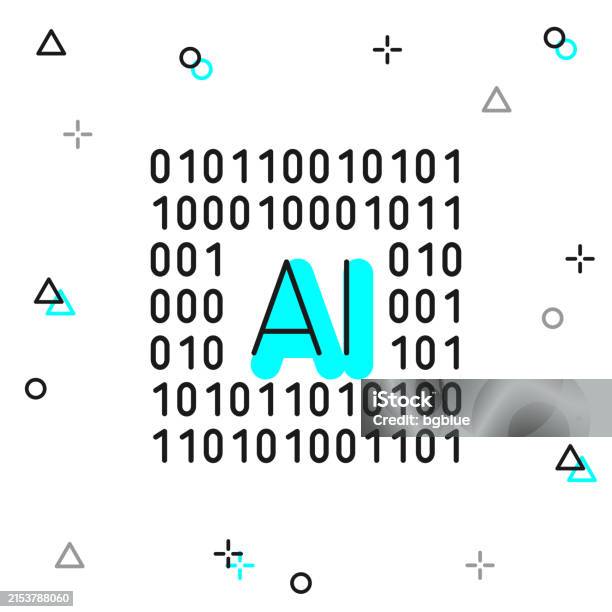 Intelligence Artificielle Ia Avec Code Binaire Icône De Ligne Sur Fond