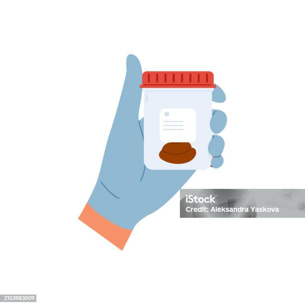 Dokter Sarung Tangan Memegang Botol Dengan Analisis Tinja Sampel Medis