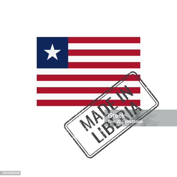 Made In Liberia Badge Vector Sticker With Liberian National Flag Ink