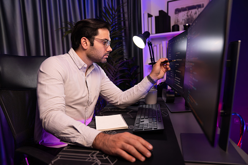 Working Smart It Developer Pointing Data Software Development On Pc