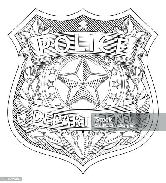 Police Badge Shield Star Sheriff Cop Crest Symbol Stock Illustration