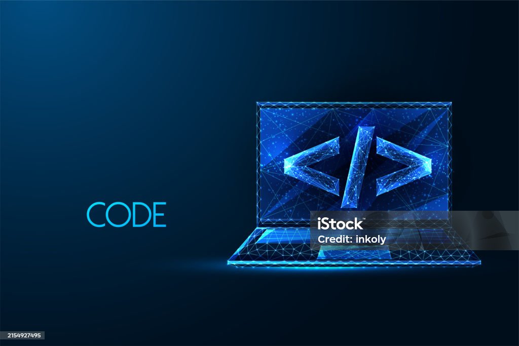 Programming Software Development Futuristic Concept With Laptop And Coding Symbol Stock