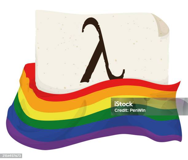 Rainbow Flag Covering Paper With Lambda Symbol Stock Illustration
