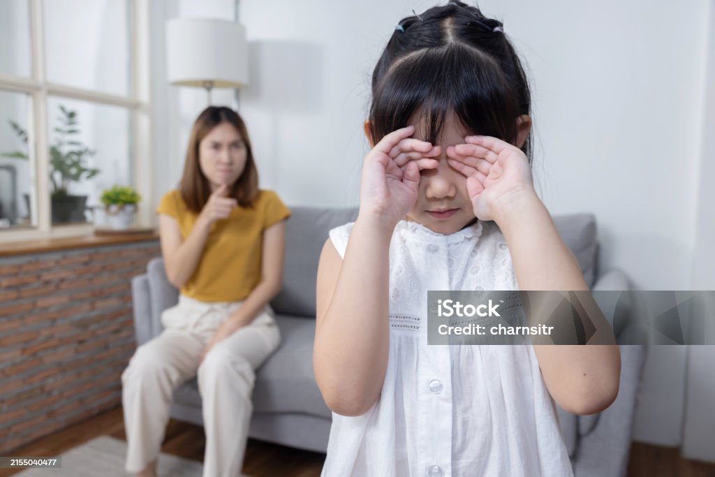Angry Mother Yelling At Her Stubborn Daughter For Domestic Violence