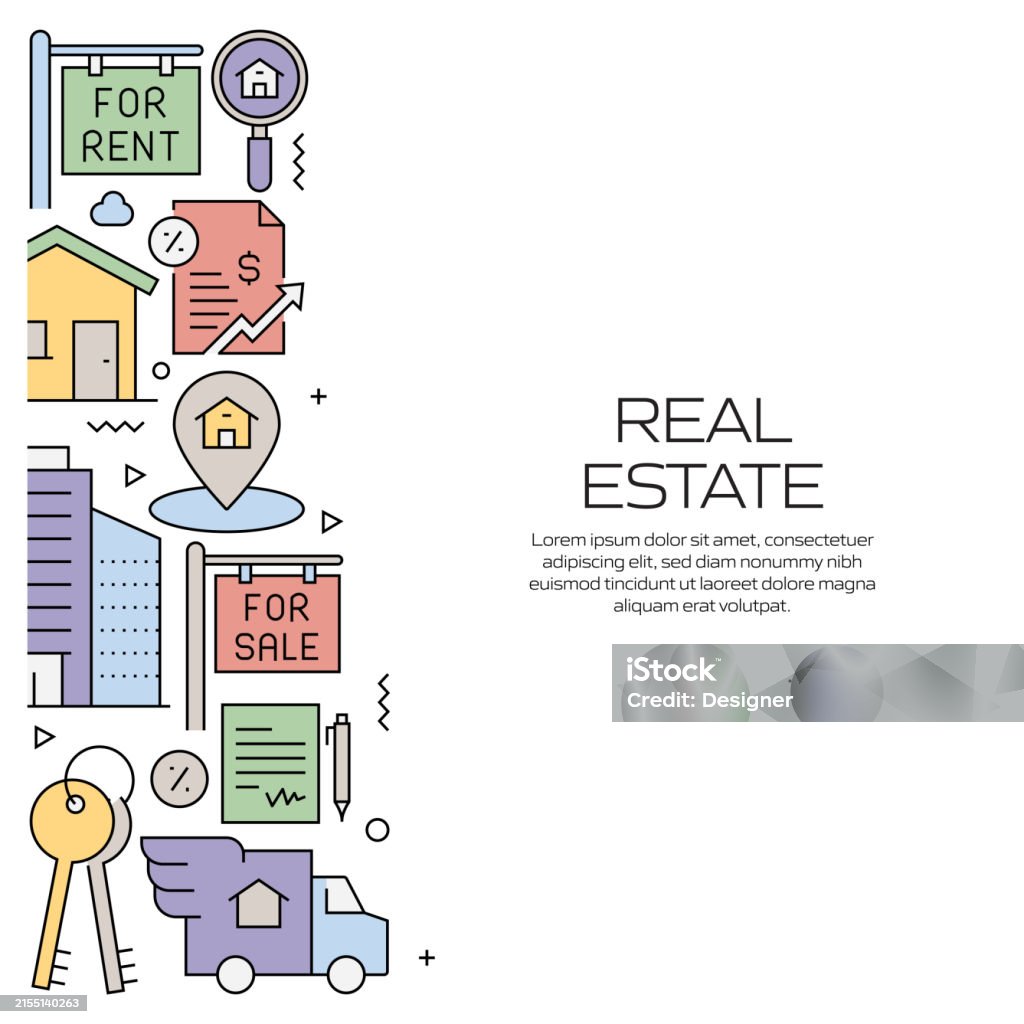 Real Estate Related Line Style Banner Design For Web Page Headline