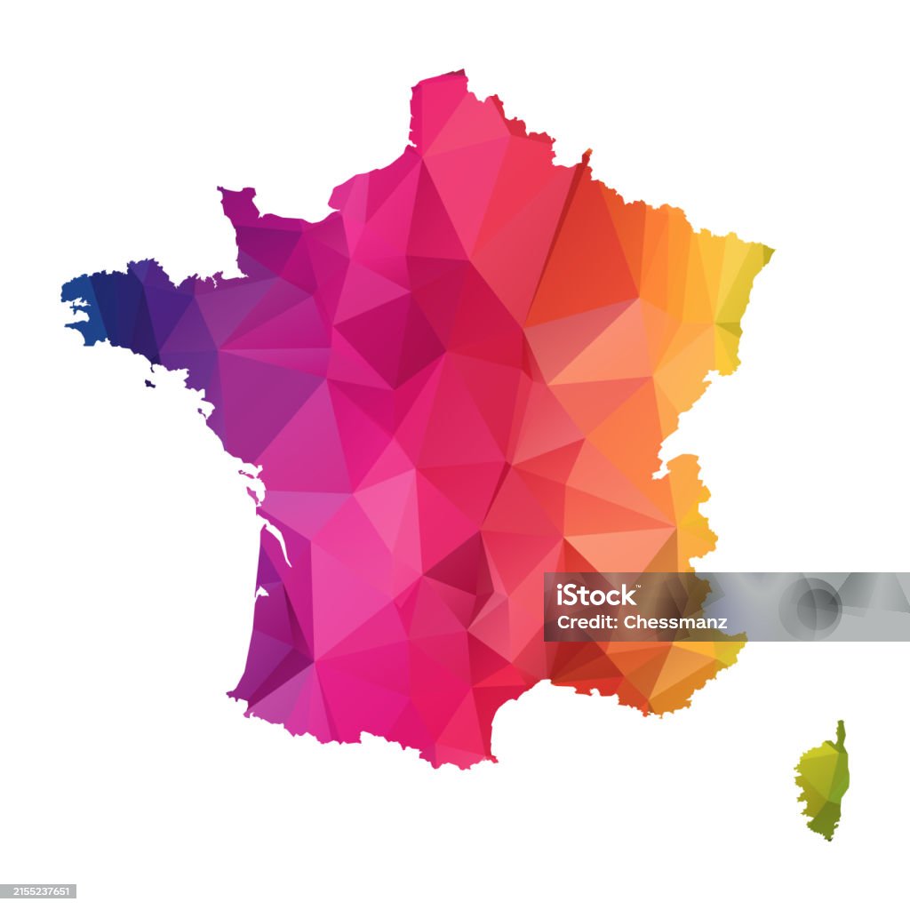 Abstract Polygon Map Vector Illustration Low Poly Color Rainbow France