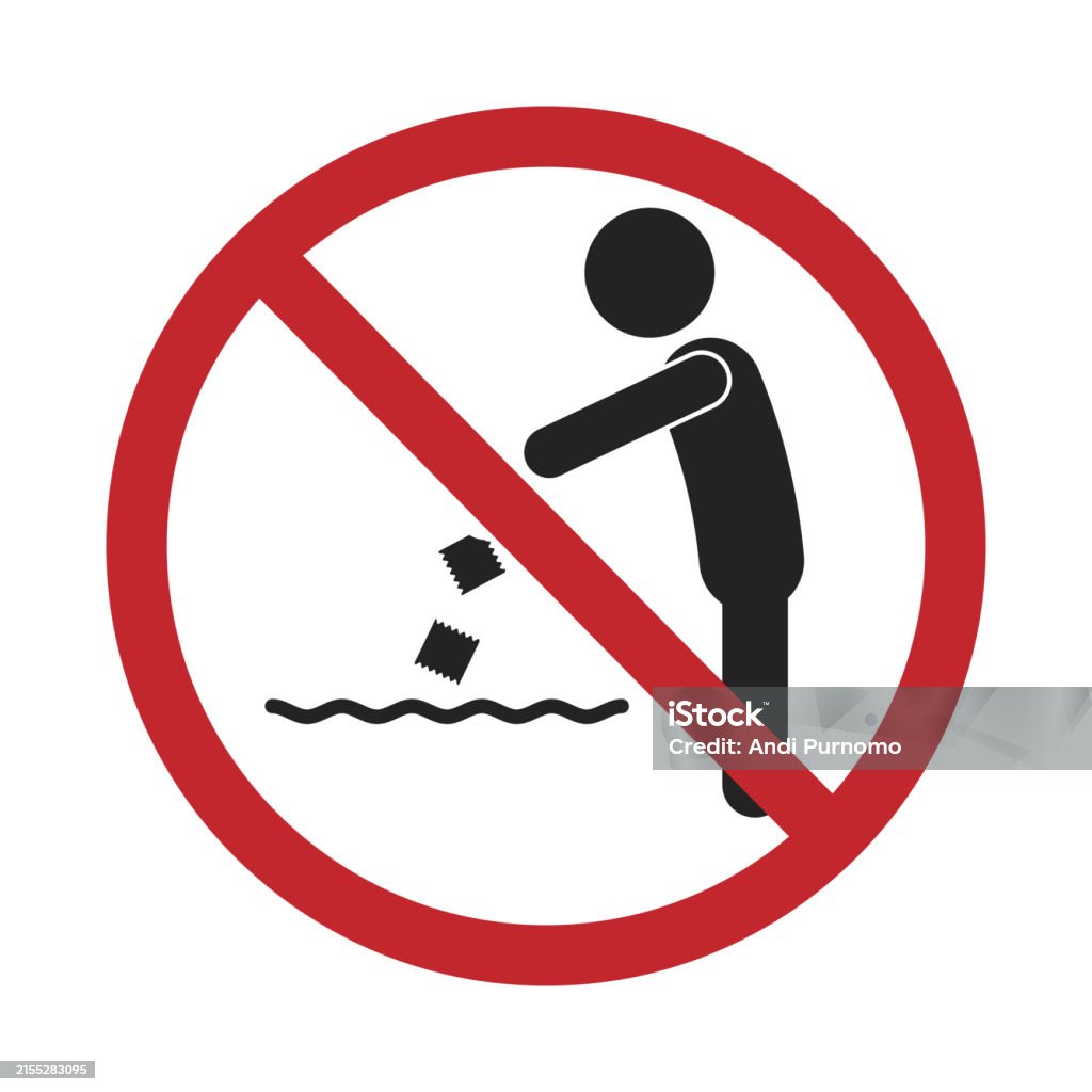 Ilustración De Señal Prohibida Arrojar Desechos En El Agua Mar Río Lago