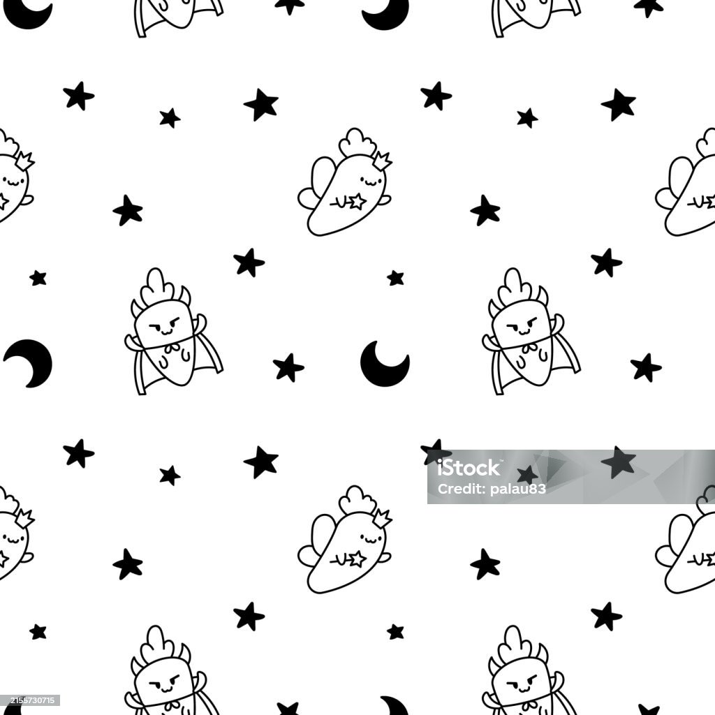 Kawaii Carrot With Funny Faces Seamless Pattern Coloring Page Cute