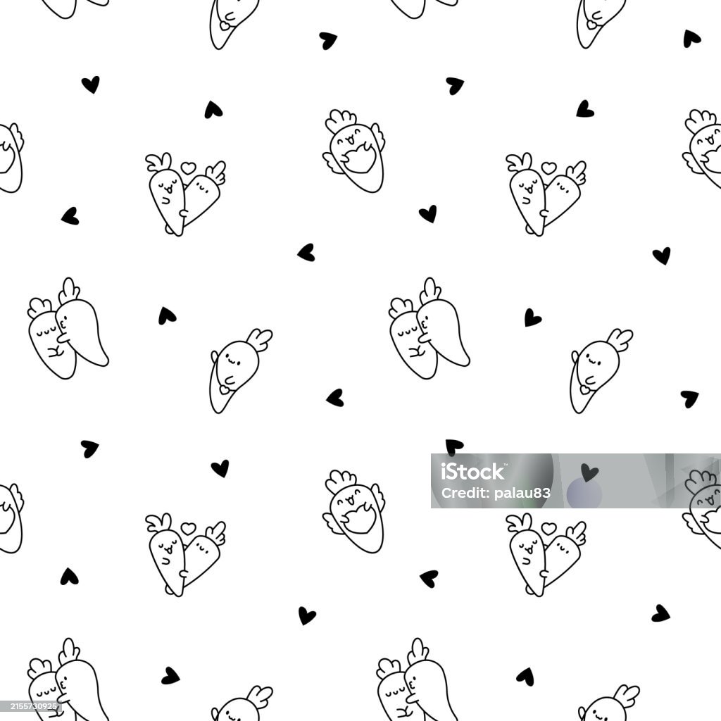 Kawaii Carrot With Funny Faces Seamless Pattern Coloring Page Cute