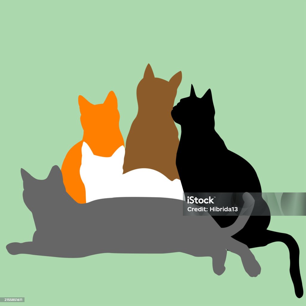 Ilustración De Siluetas De Gatos En Diferentes Colores Y Más Vectores