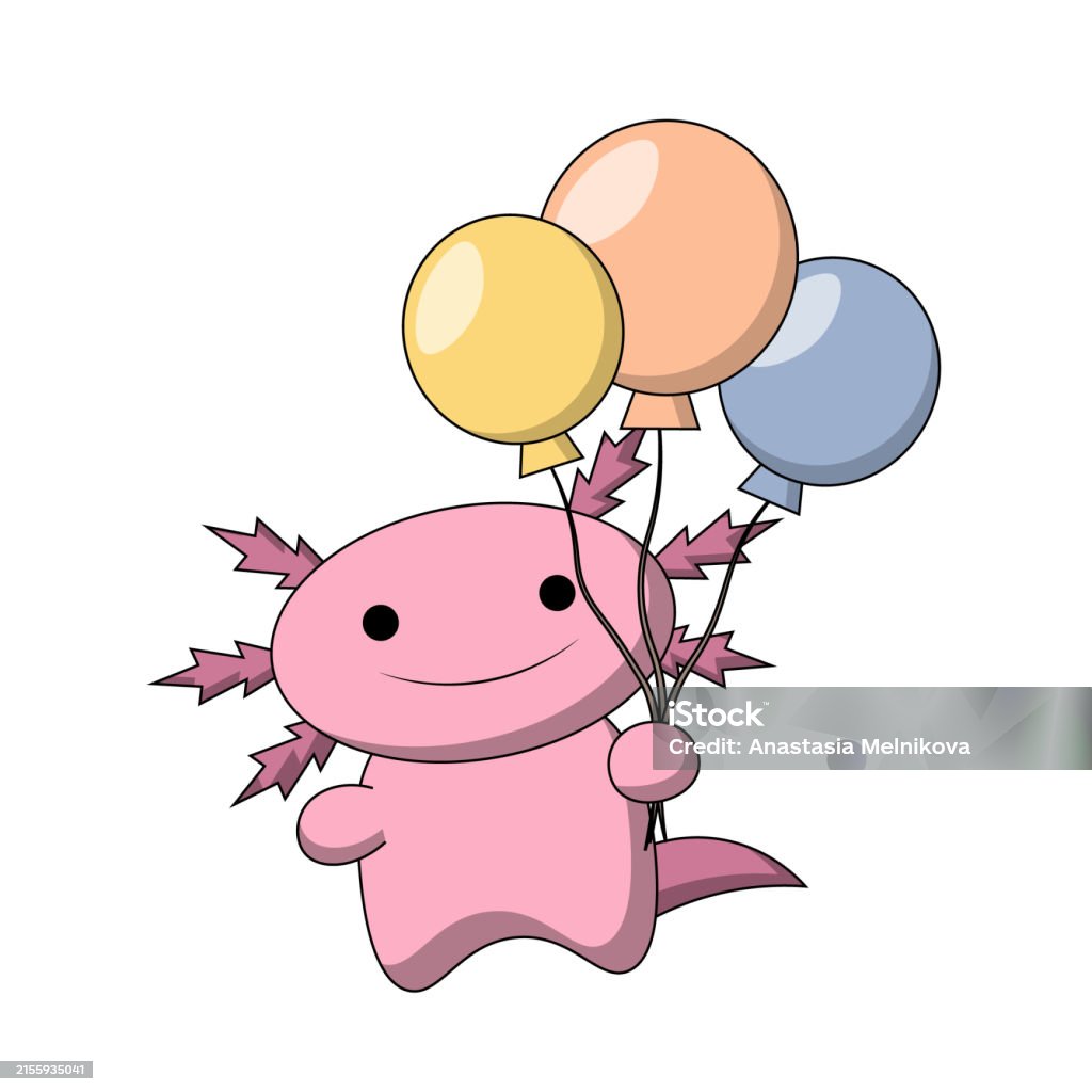Ilustración de Lindo Ajolote De Dibujos Animados Con Globo De Helio En ... Ilustración de Lindo Ajolote De Dibujos Animados Con Globo De Helio En ...