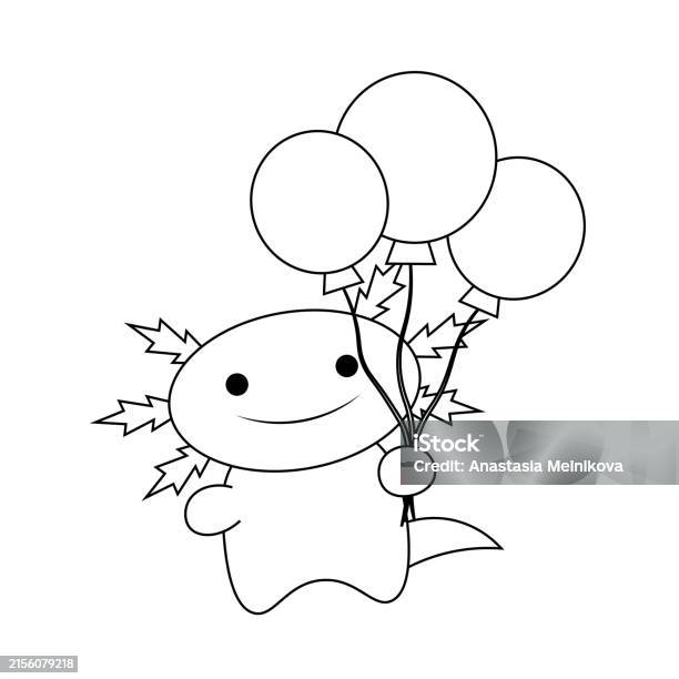 Ilustración de Lindo Ajolote De Dibujos Animados Con Globo De Helio En ... Ilustración de Lindo Ajolote De Dibujos Animados Con Globo De Helio En ...