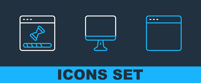 Set Line Browser Window Loading Data And Computer Monitor Screen Icon ... Set Line Browser Window Loading Data And Computer Monitor Screen Icon ...