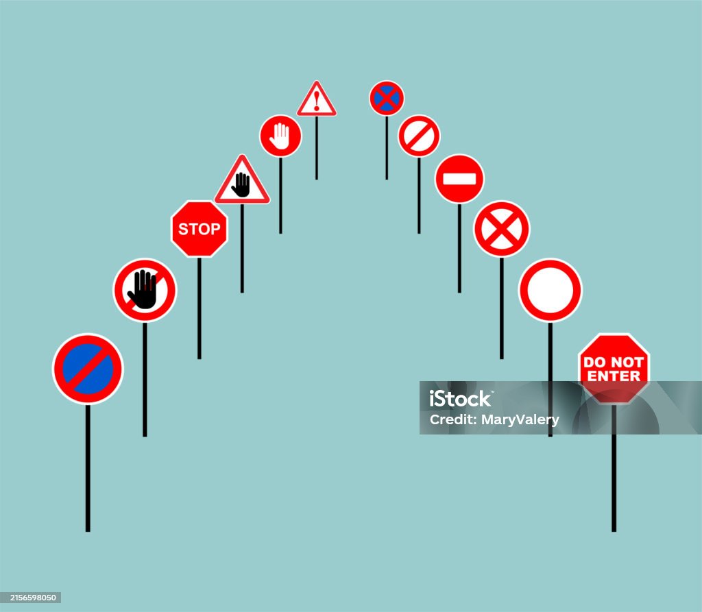 Ensemble De Panneaux Dinterdiction De Voirie Signe Rouge De Danger Et
