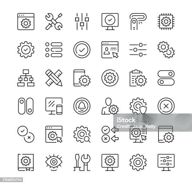 Settings Icons Set Vector Line Icons Black Outline Stroke Symbols Stock