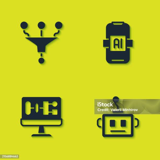 Set Funnel Or Filter Artificial Intelligence Robot Algorithm And Ai Icon Vector Stock 9373