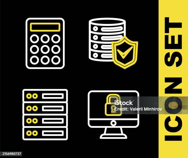 Set Line Server With Shield Lock On Computer Monitor Server Data Web