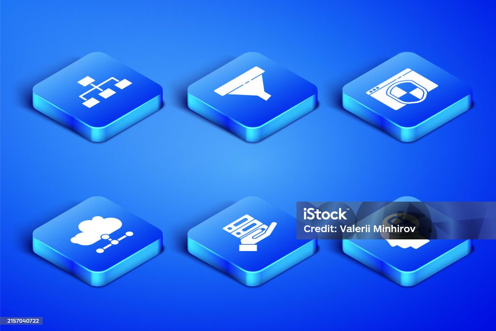 Set Human Head With Lock Hierarchy Organogram Chart Server Data Web Hosting Network Cloud