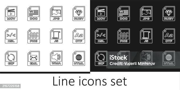 Set Line Html File Document Otf Jpg Png Xsl Mov Js And Doc Icon Vector ... Set Line Html File Document Otf Jpg Png Xsl Mov Js And Doc Icon Vector ...
