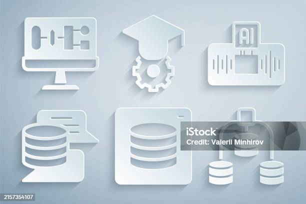 Set Server Data Artificial Intelligence Ai Graduation Cap And Algorithm Icon Vector Stock