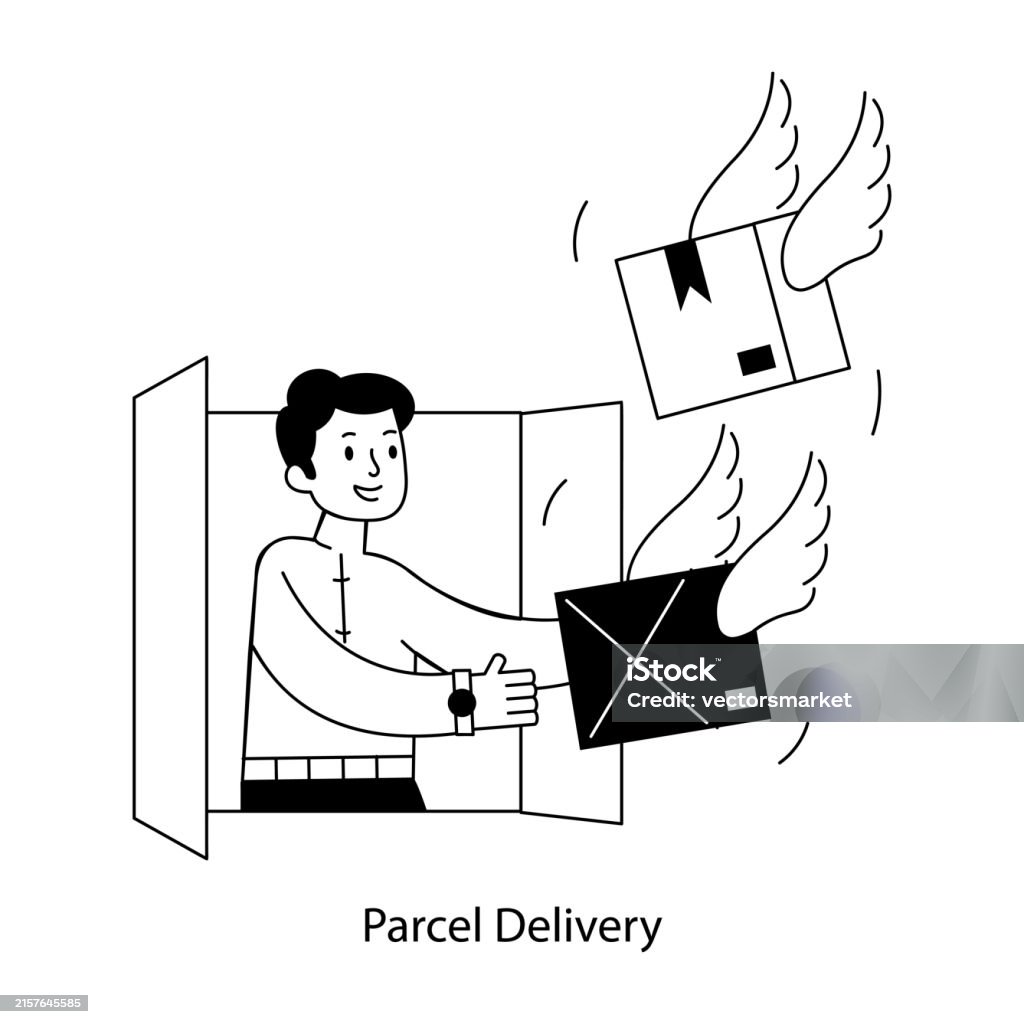 Latest Outline Mini Illustration Of Parcel Delivery Stock Illustration