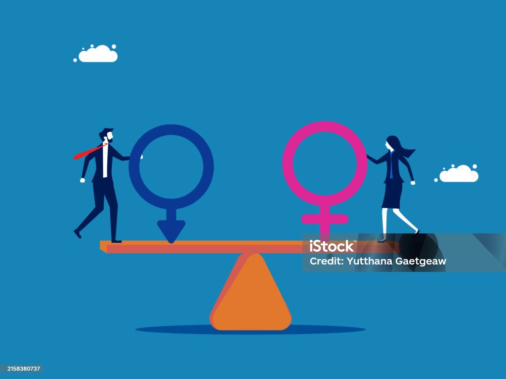 Ilustración De Gender Equality Businessman And Woman Holding Gender