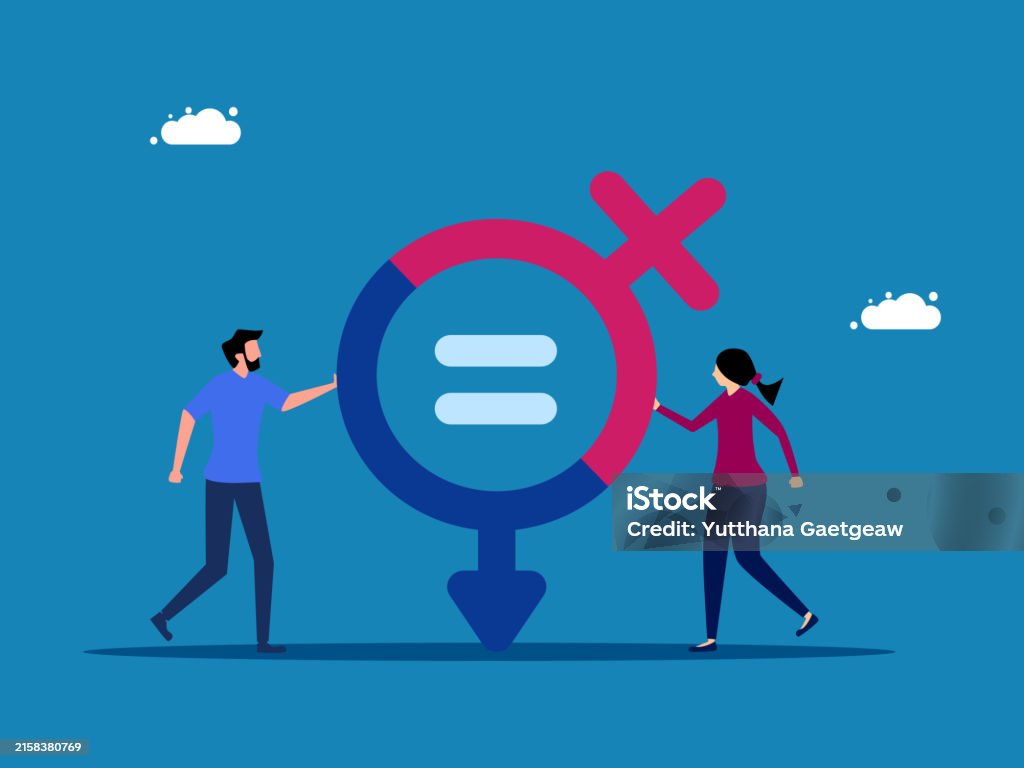 Gender Equality Businessman And Woman Holding Gender Equality Symbol