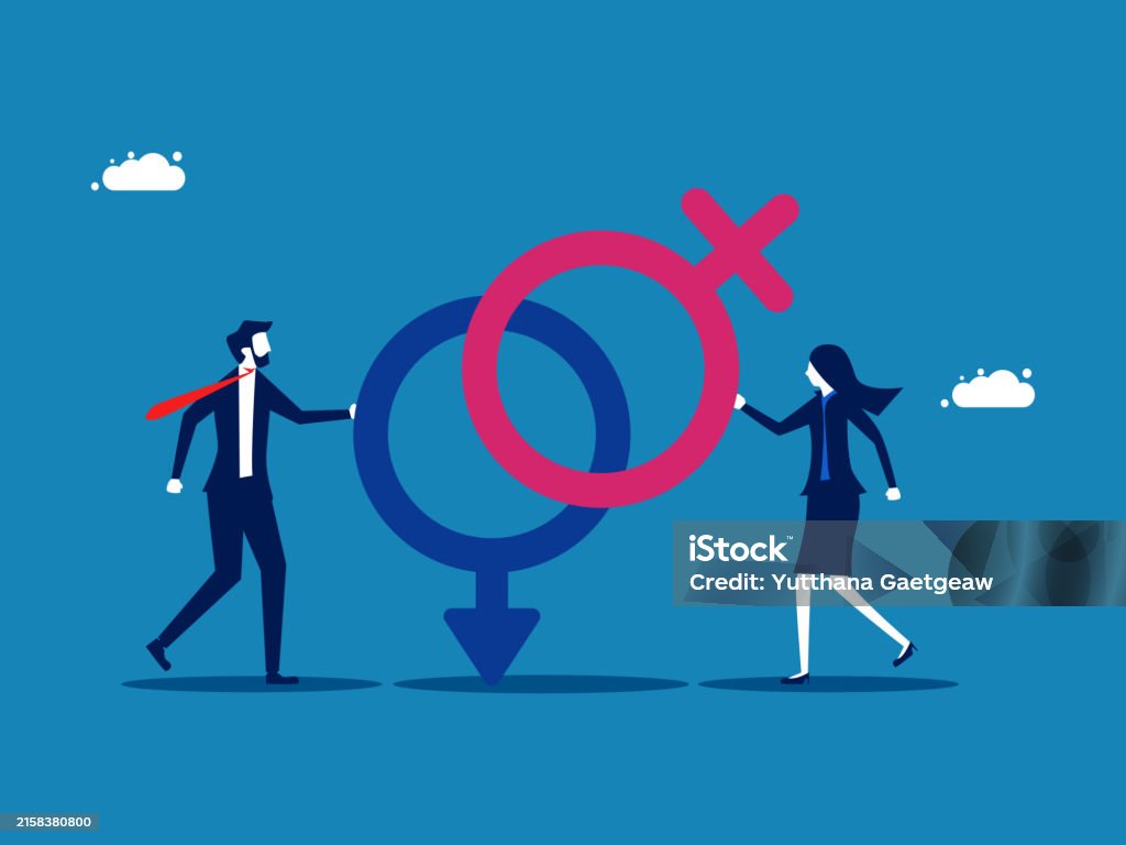 Men And Women Are Equal Businessman And Woman Holding Gender Equality