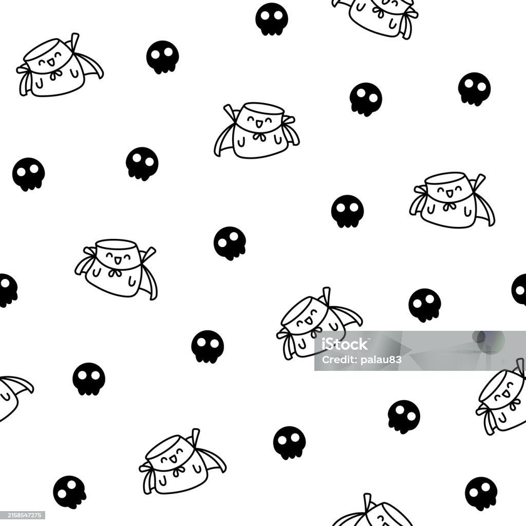 Kawaii Marshmallow Cute Face Character Seamless Pattern Coloring Page
