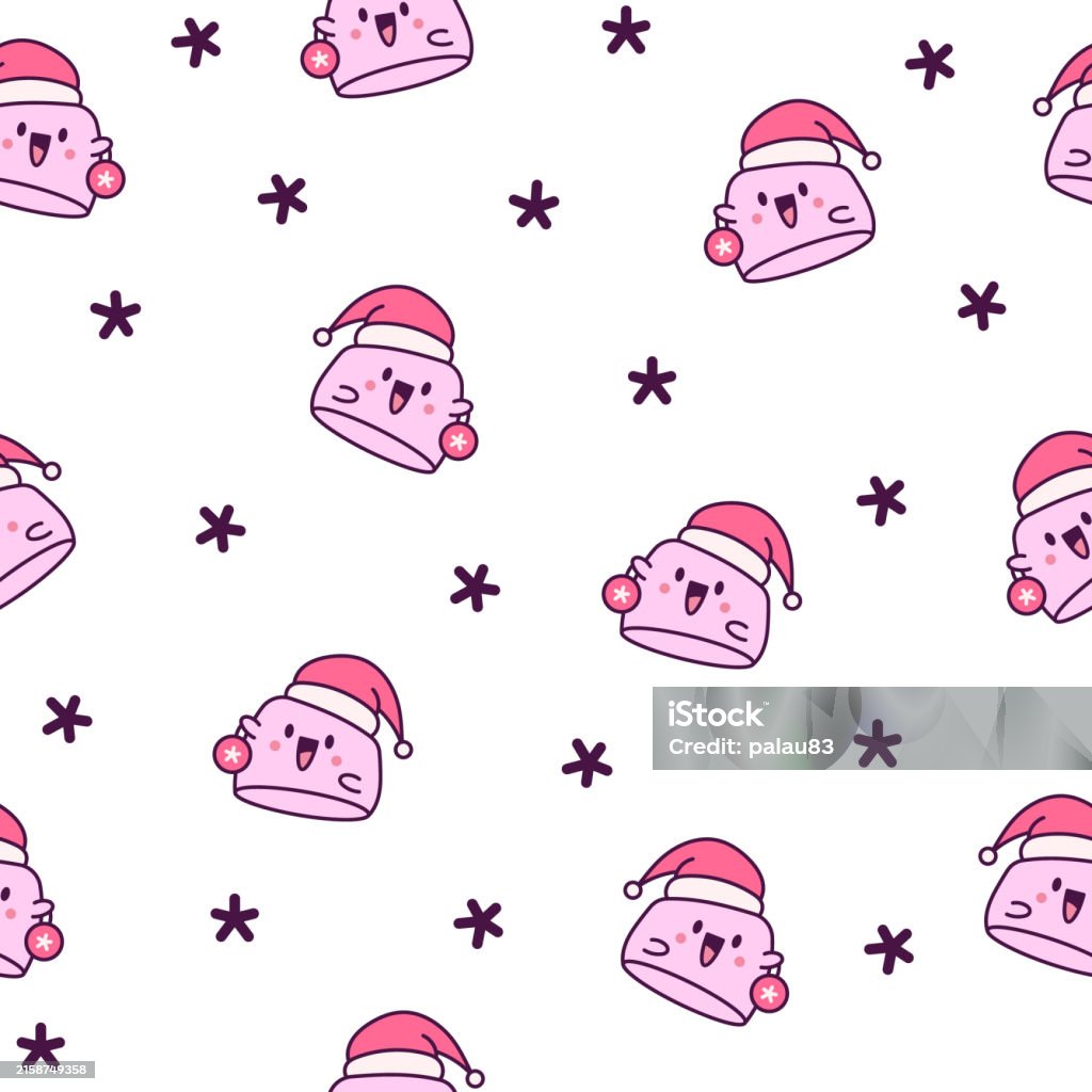 Kawaii Marshmallow Cute Face Character Seamless Pattern Cartoon Happy