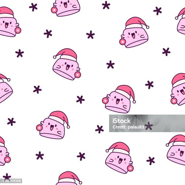 Kawaii Marshmallow Cute Face Character Seamless Pattern Cartoon Happy