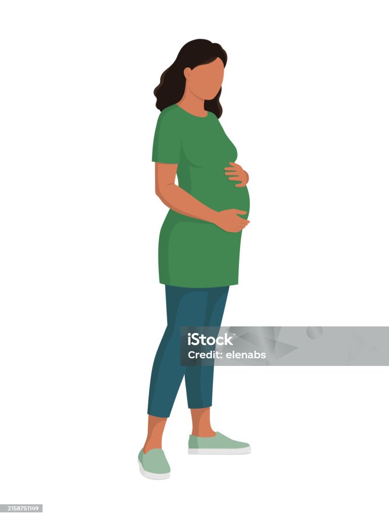 Happy Pregnant Woman Touching Her Belly Stock Illustration Download Image Now Pregnant