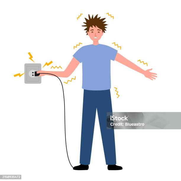 Electric Shock Risk Concept Vector Illustration Man Get Electric Shock ... Electric Shock Risk Concept Vector Illustration Man Get Electric Shock ...