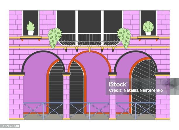 Venice Building Exterior 2d Linear Cartoon Object Stock Illustration