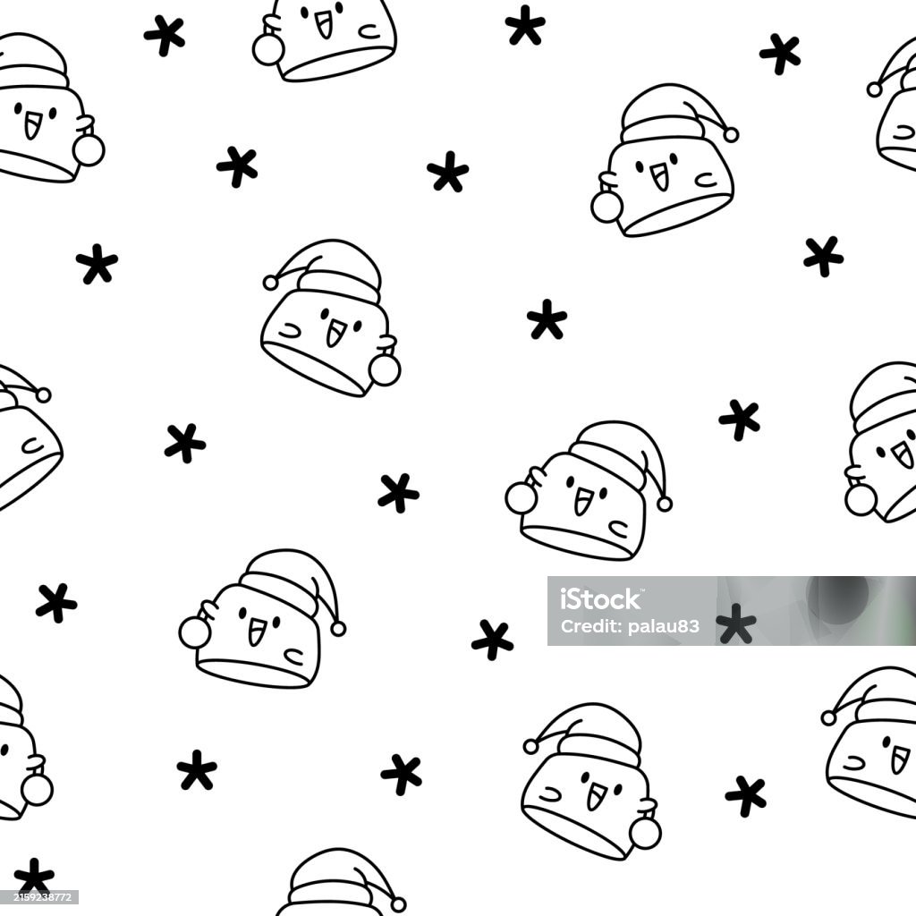Kawaii Marshmallow Cute Face Character Seamless Pattern Coloring Page