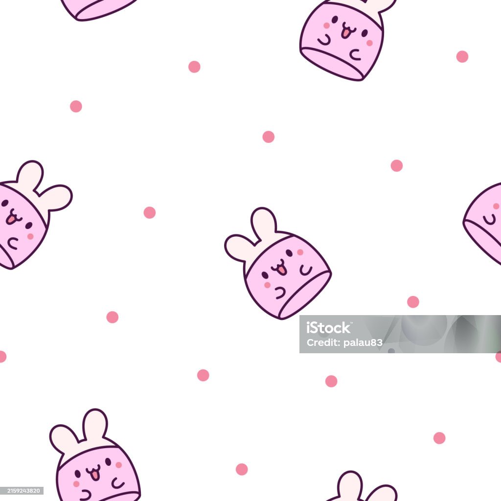 Kawaii Marshmallow Cute Face Character Seamless Pattern Cartoon Happy