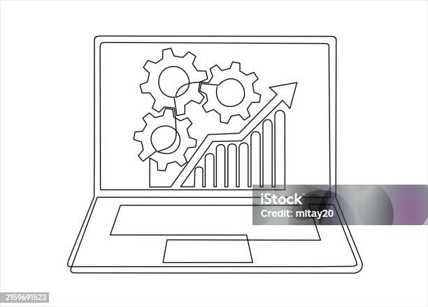 Continuous One Single Line Drawing Of Productivity Bar Chart Inside