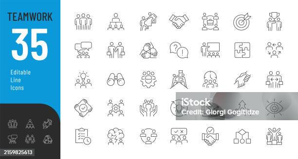 Teamwork Line Editable Icons Set Vecteurs Libres De Droits Et Plus D