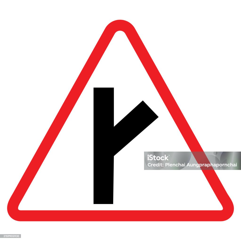 Y Inter Section Warning Sign Red Triangle Black Arrow Traffic Symbol Cautionary Road Sign Stock