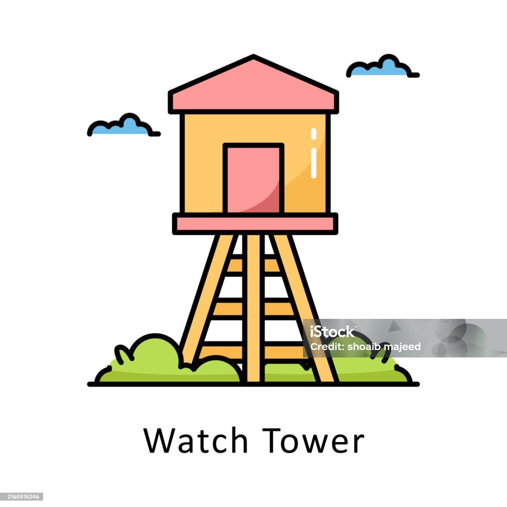 Watch Tower Vector Filled Outline Design Illustration Symbol On White