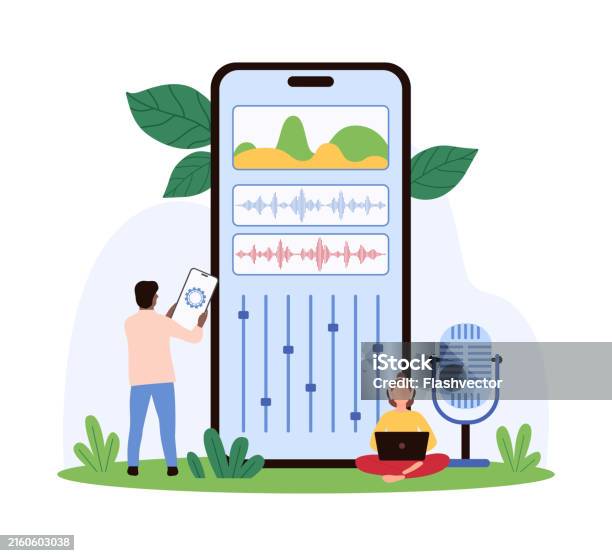 Tiny People Sound Recording Mobile Concept Stock Illustration ... Tiny People Sound Recording Mobile Concept Stock Illustration ...