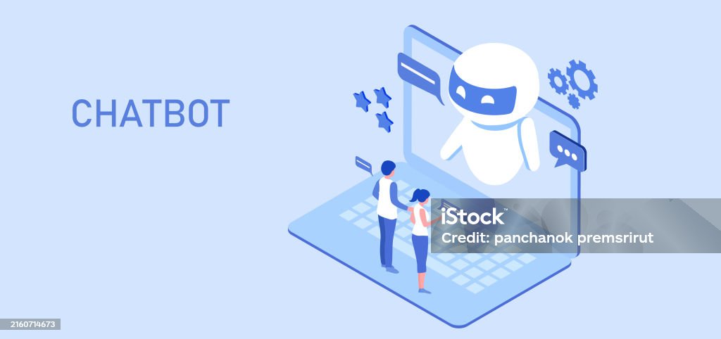 Chatbot Technology Concept Couple Chatting With Robot Asking Questions