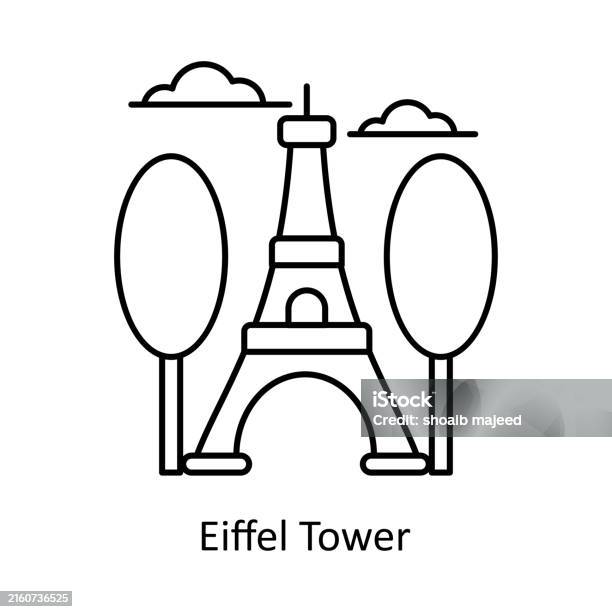 Garis Besar Vektor Menara Eiffel Ilustrasi Desain Simbol Pada Latar