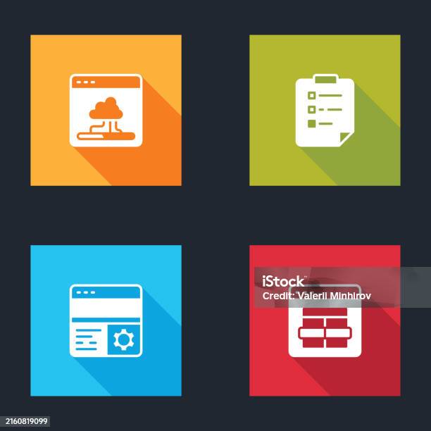 Set Cloud Technology Data Transfer Clipboard With Checklist Debugging And Mysql Code Icon Vector