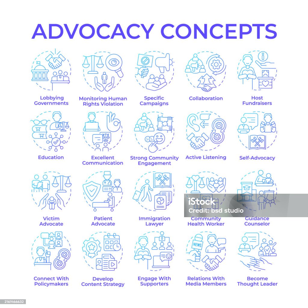Advocacy Blue Gradient Concept Icons Stock Illustration Download